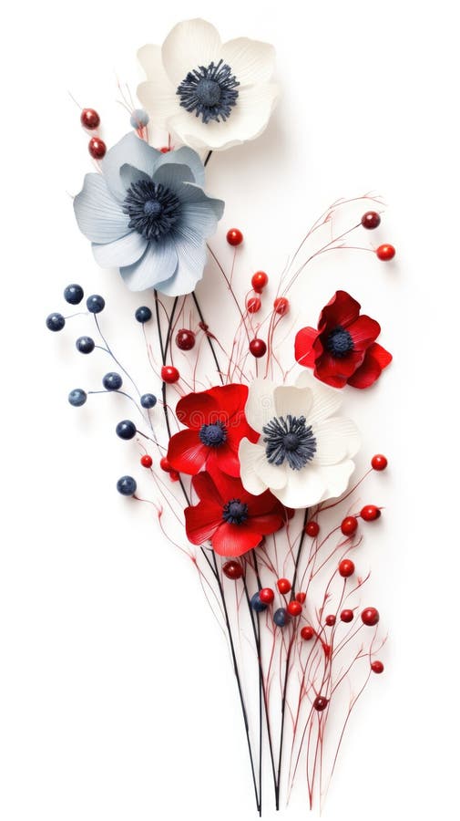 A Bunch of Red, White and Blue Flowers. Stock Illustration ...