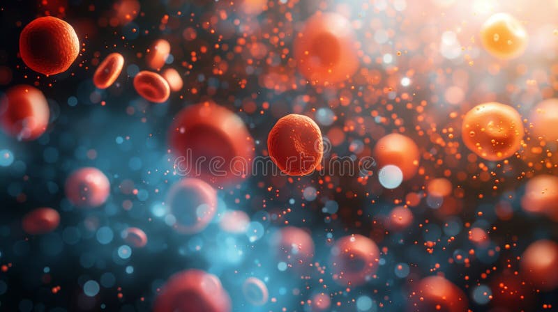 A Bunch of Red and Yellow Balls Floating in the Air in a Microscopic ...