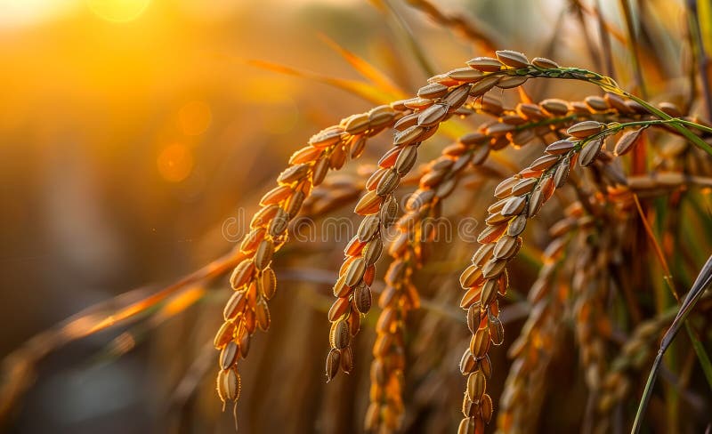 A Bunch of Rice is Shown in the Sun. the Rice is Golden and Has a Warm ...