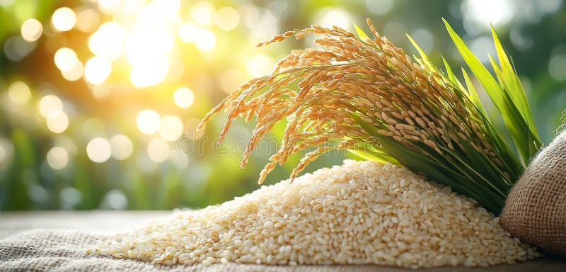 A Bunch of Rice is on a Table Next To a Bag Stock Image - Image of ...