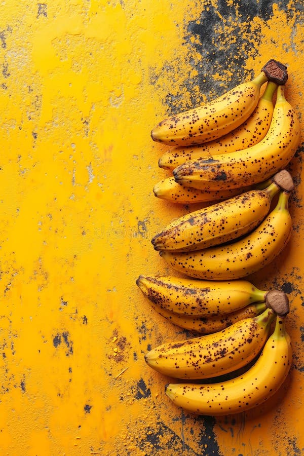 A Bunch of Ripe Bananas Sitting on Top of a Yellow Surface Stock Image ...