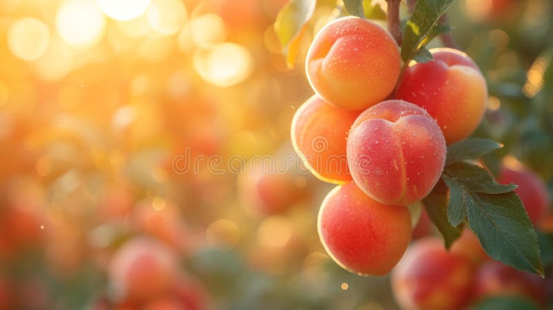 A Bunch of Ripe Peaches Hanging from a Tree in the Sun, AI Stock Photo ...