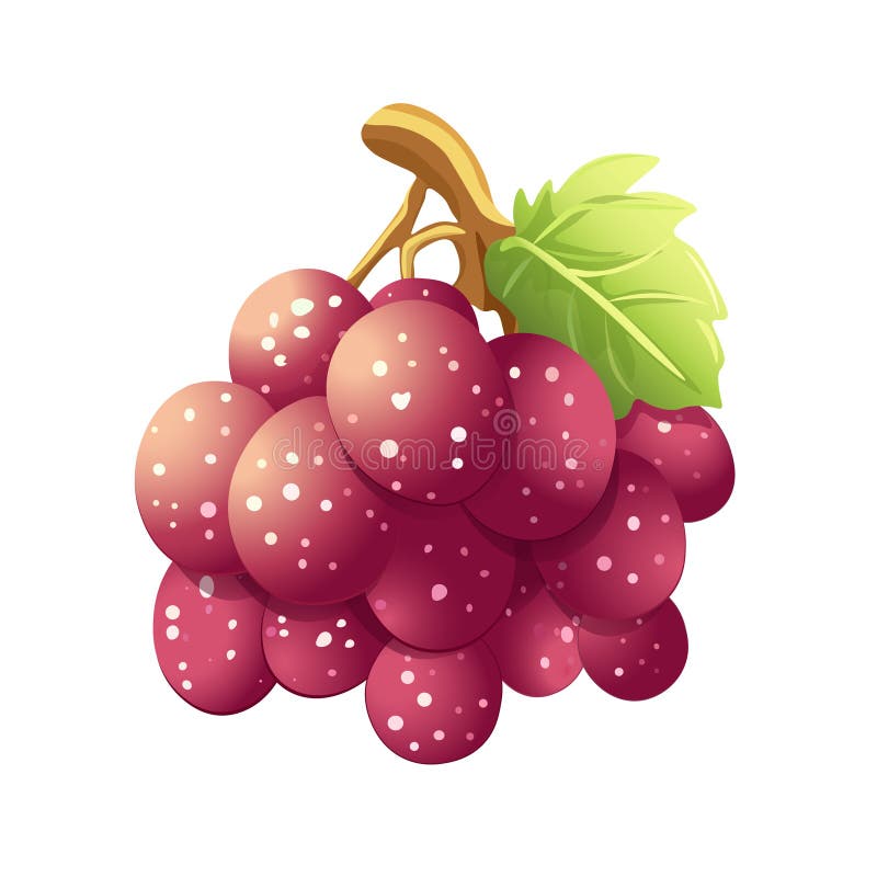 Bunch of Ripe Red Grapes with Green Leaf Illustration. Glossy Red Grape ...