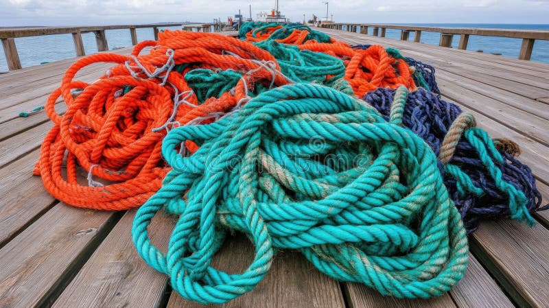 A Bunch of Ropes and Other Things are on a Pier, AI Stock Photo - Image ...
