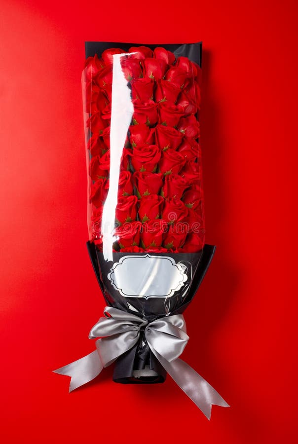 Bunch of Roses As Present on Red Stock Photo - Image of roses, lovely ...