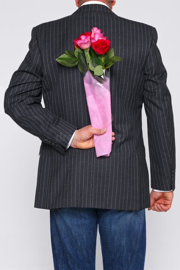 Bunch of Roses Behind a Mans Back. Stock Image - Image of hidden, gift ...