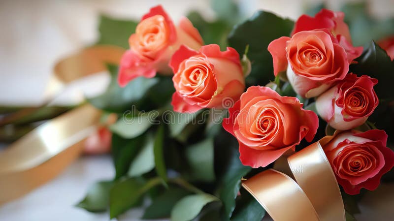 A Bunch of Roses with a Big Ribbon Stock Photo - Image of design, lilac ...