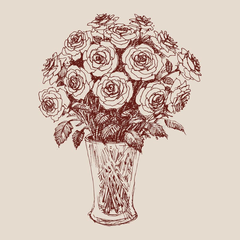 Bunch of roses sketch stock illustration. Illustration of love - 13472816