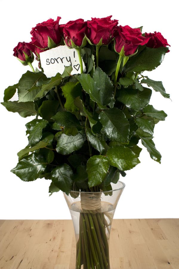 A Bunch of Roses in Vase with Note - Forgive Me Stock Image - Image of ...