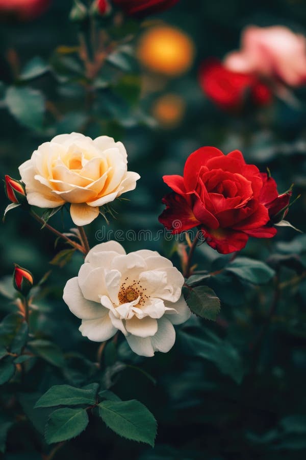A Bunch of Roses Growing Naturally in the Grass Stock Image - Image of ...
