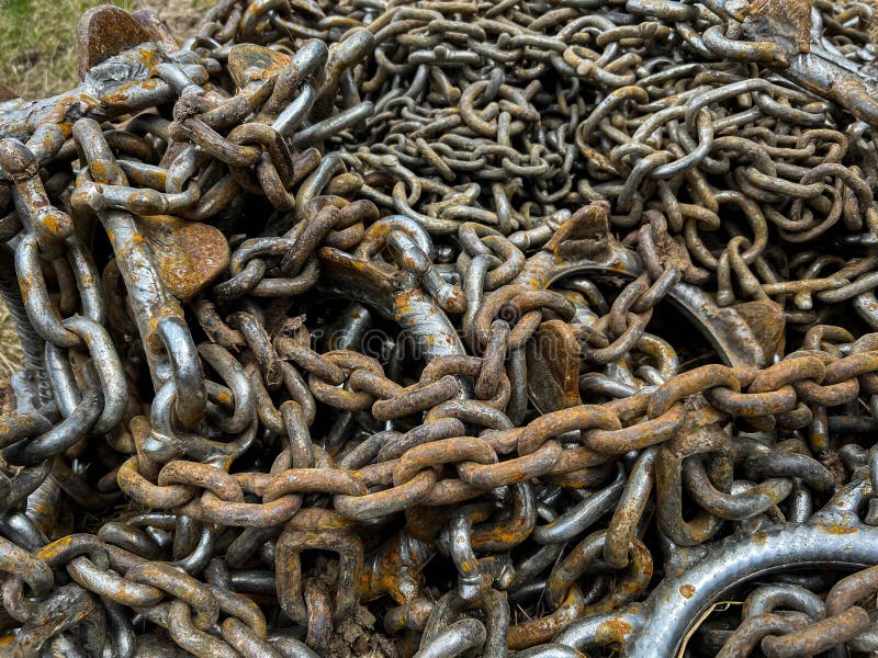 A Bunch of Rusty Chains Near Roadside Stock Image - Image of industry ...