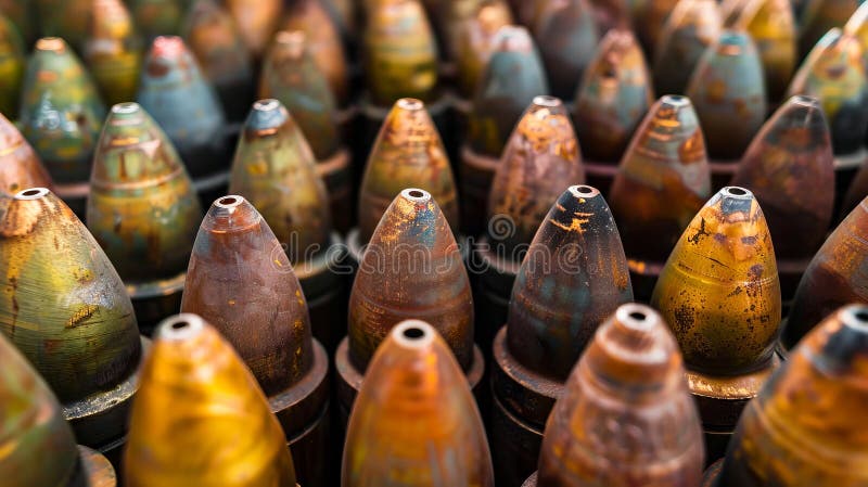 A Bunch of Rusty Metal Bullets Sitting on Top of Each Other Stock Photo ...