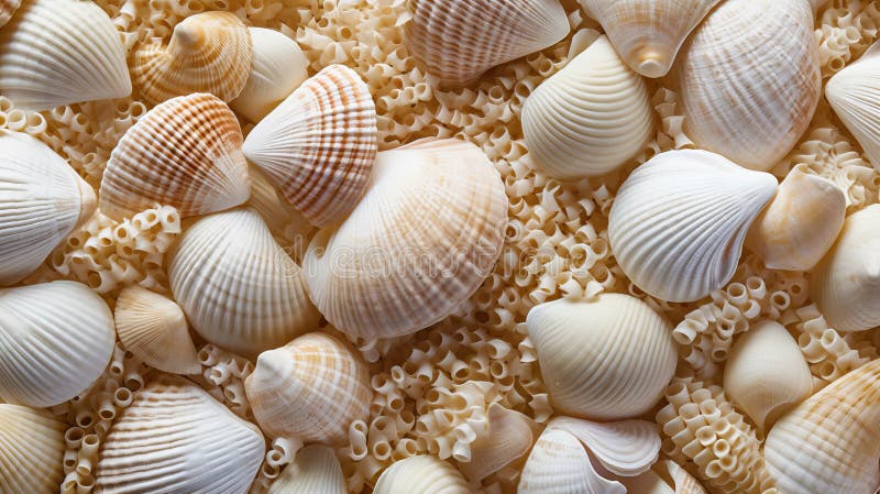 A Bunch of Sea Shells that are on a Table Stock Illustration ...