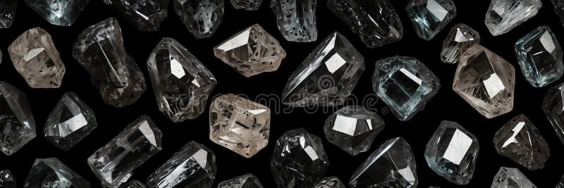 Bunch of Shiny Quartz Crystals on Plain Black Dark Background Panoramic ...