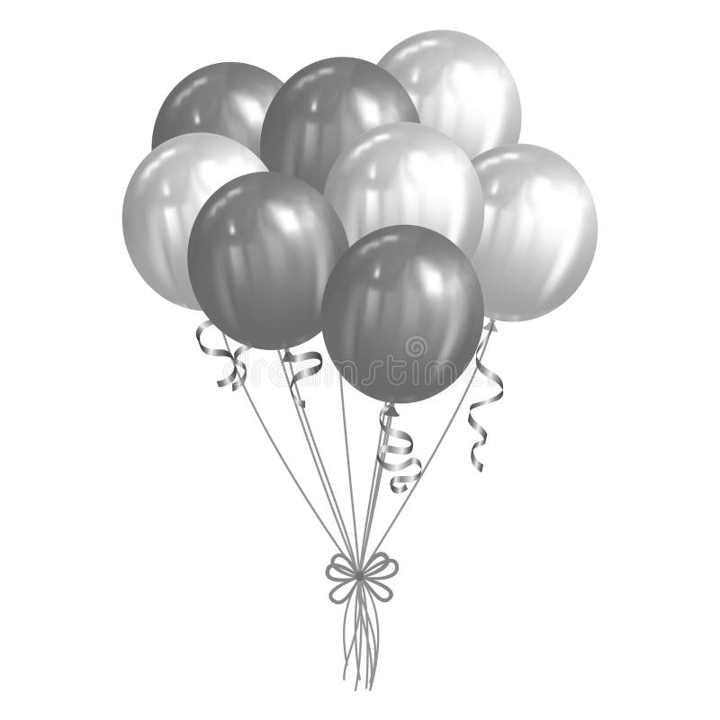 Bunch of Silver Balloons Vector Festive Illustration of Flying ...