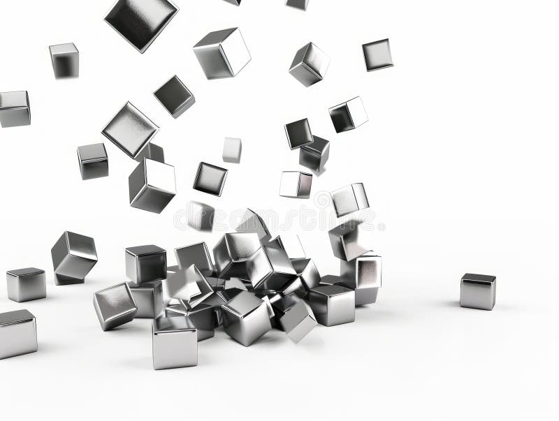 A Bunch of Silver Cubes Falling Down on a White Background Stock Image ...