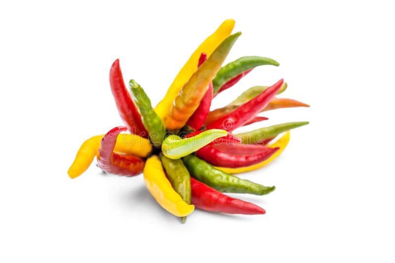 Bunch of Small Colorful Chilli Peppers on White Stock Image - Image of ...