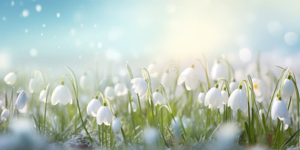 A Bunch of Snowdrops are in the Snow, Header, Footer, Panoramic Banner ...