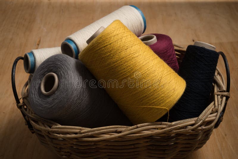 Bunch of Spools of Thread in Woven Basket Stock Image - Image of craft ...