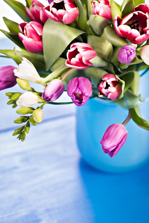Bunch of spring flowers stock image. Image of table, freesias - 23946323