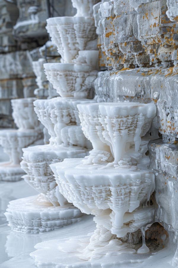 A Bunch of Steps Covered in Ice and Water Next To a Wall, AI Stock ...