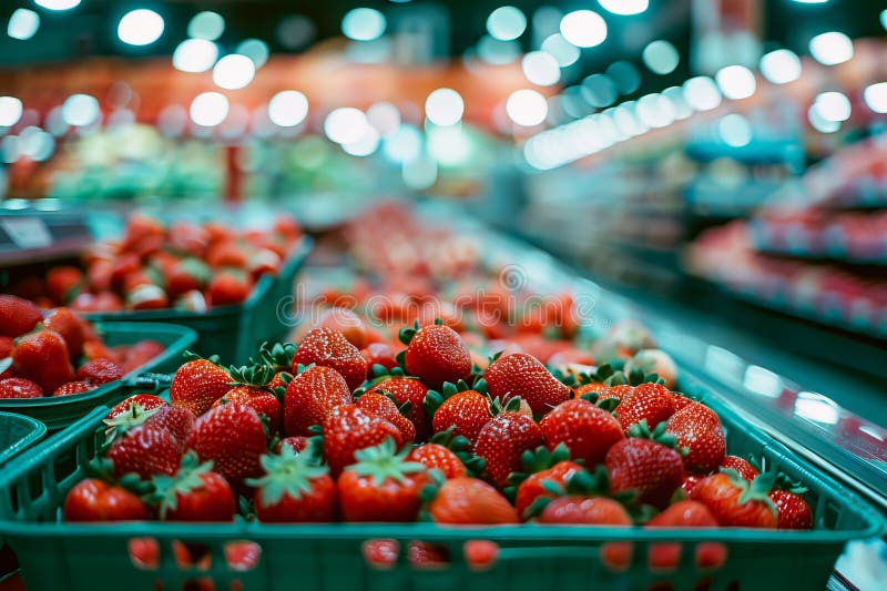 A Bunch of Strawberries in a Grocery Store Stock Image - Image of tray ...