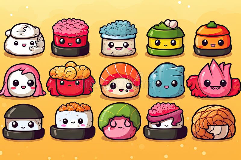 A Bunch of Sushi Characters are Shown in a Cartoon Style. Generative Ai ...