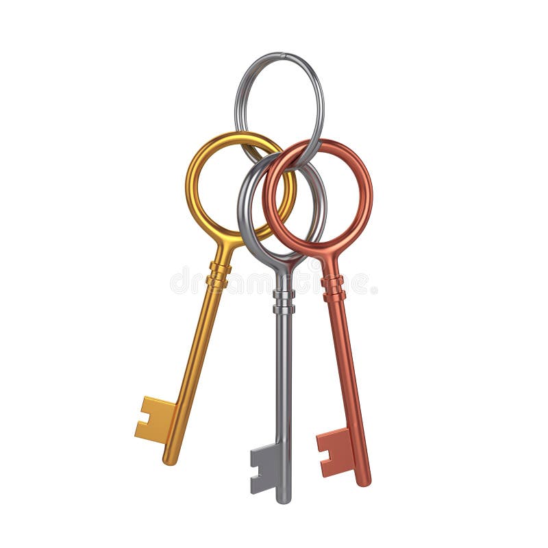 Bunch of Three Keys, Isolated on White Background, 3d Rendering Stock ...