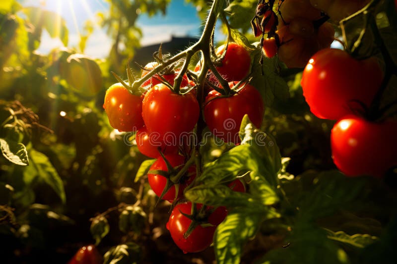 Bunch of Tomatoes Hanging from Tree in Garden. Generative AI Stock ...