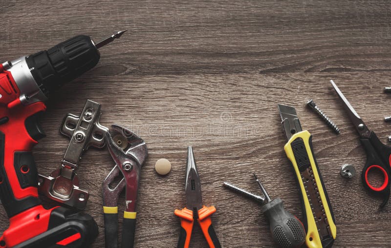 Repair Tools On A Wooden Table Stock Photo - Image of background ...