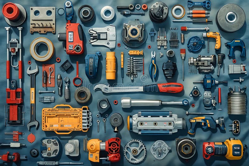 A Bunch of Tools Laid Out on a Blue Surface. Generative AI Stock ...