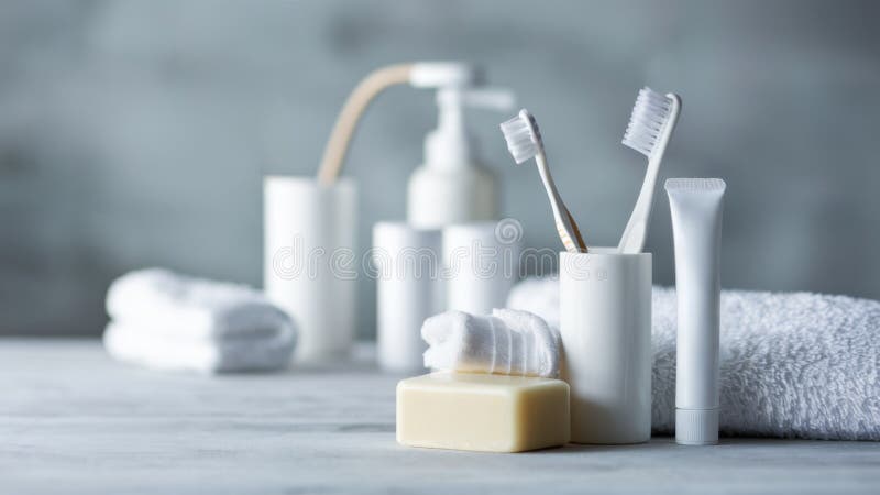 A Bunch of Toothbrushes and Soap on a Table with Towels, AI Stock Photo ...