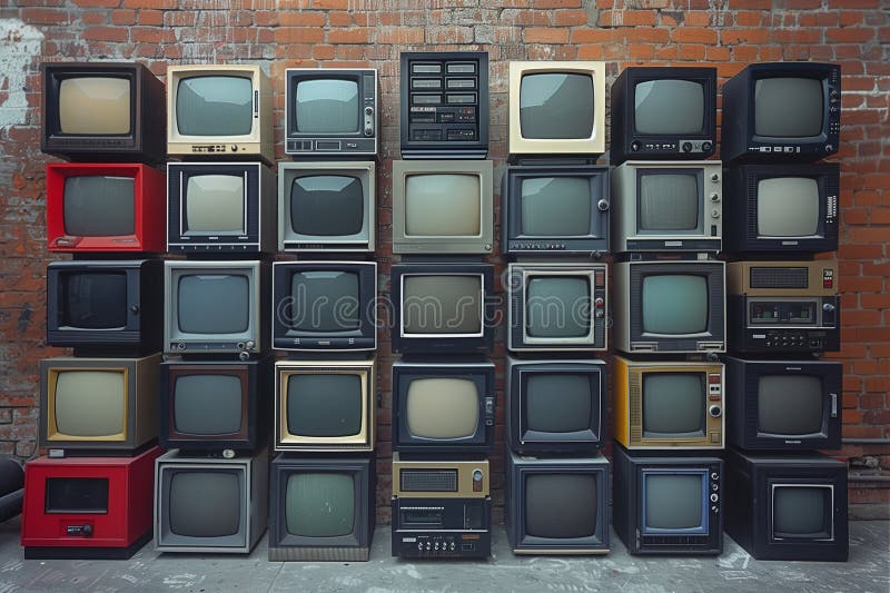 A Bunch of TVs Stacked on Top of Each Other Stock Photo - Image of ...
