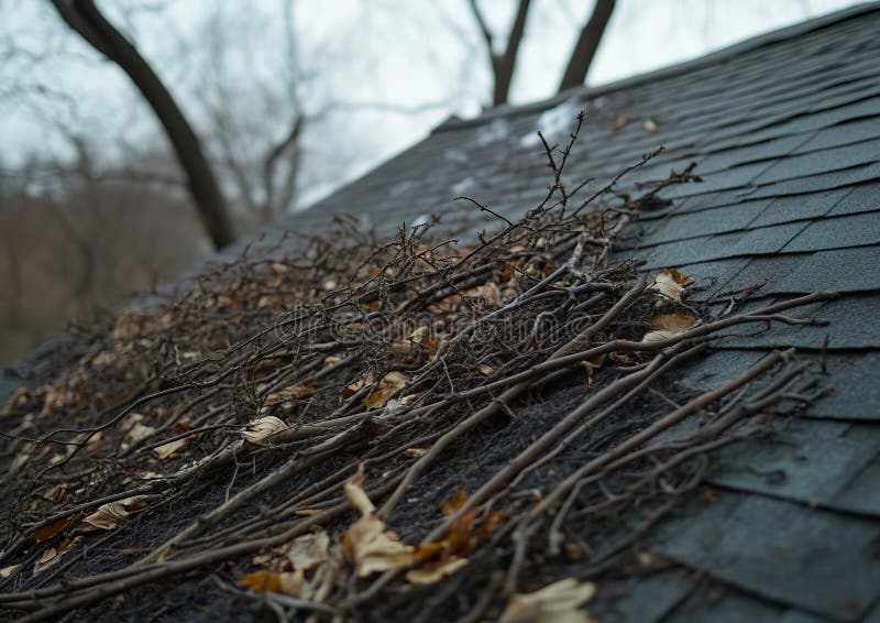 A Bunch of Twigs on the Roof of a House Stock Photo - Image of shingles ...