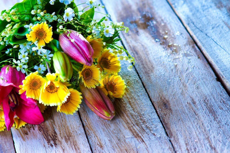 Bunch of Various Summer Flowers on the Table Stock Photo - Image of ...