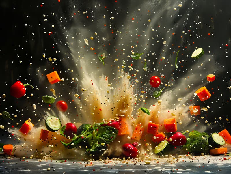 A Bunch of Vegetables that are Falling into the Air Stock Image - Image ...