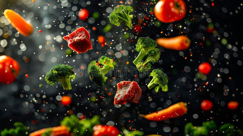 A Bunch of Vegetables are Falling into the Air Stock Photo - Image of ...