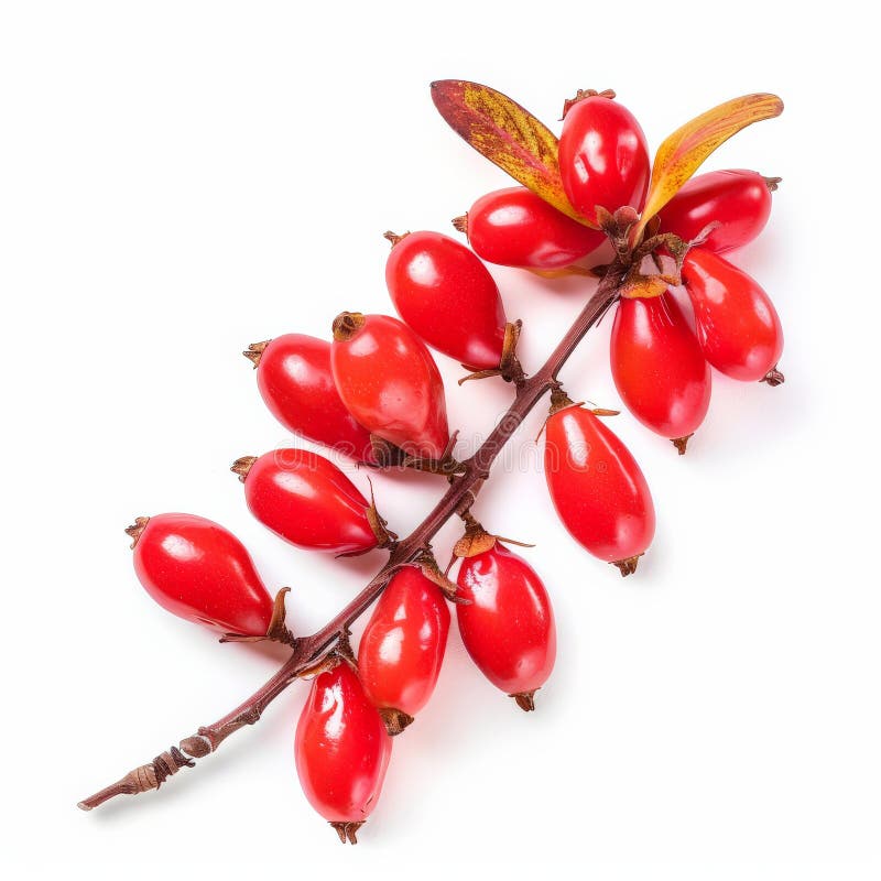 A Bunch of Vibrant Red Barberries on a Stem, Isolated on White ...