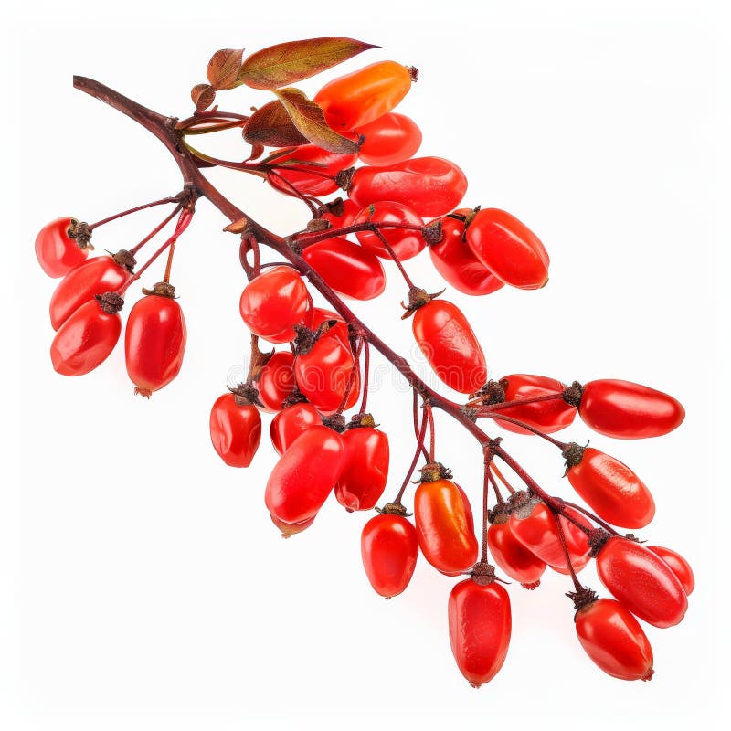 A Bunch of Vibrant Red Barberries on a Stem, Isolated on White ...