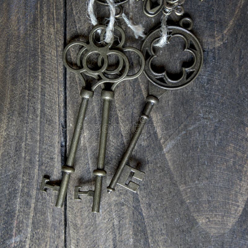 Bunch of Vintage Keys on Old Wooden Plank Stock Photo - Image of ...