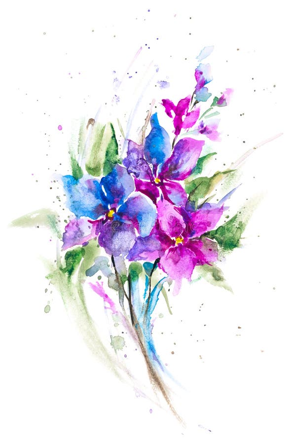 Bunch of Violets Painted in Watercolor Stock Illustration ...