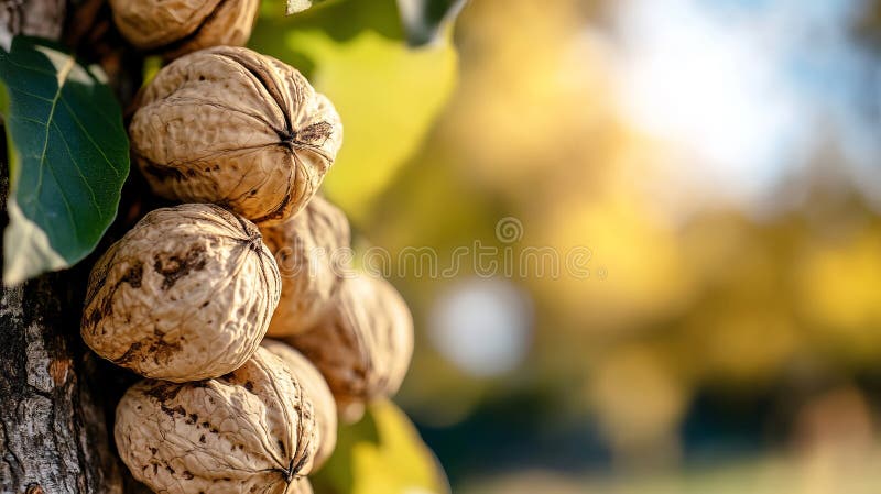 A Bunch of Walnuts Hanging from a Tree Branch Stock Image - Image of ...