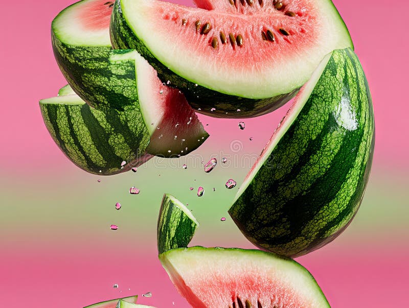 A Bunch of Watermelon Slices Falling into the Air Stock Image - Image of mood, splash: 374361771