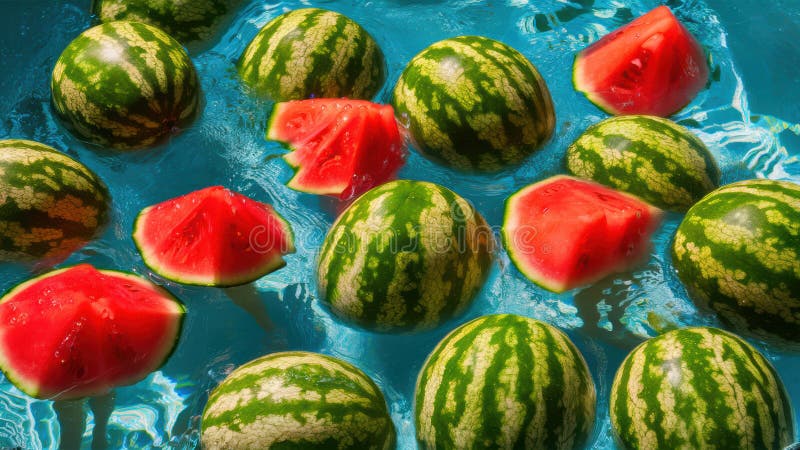 A Bunch of Watermelons are Floating in a Pool, AI Stock Image - Image ...