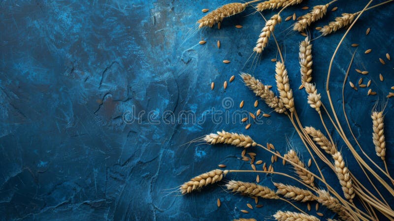 A Bunch of Wheat on a Blue Background Stock Image - Image of growth ...