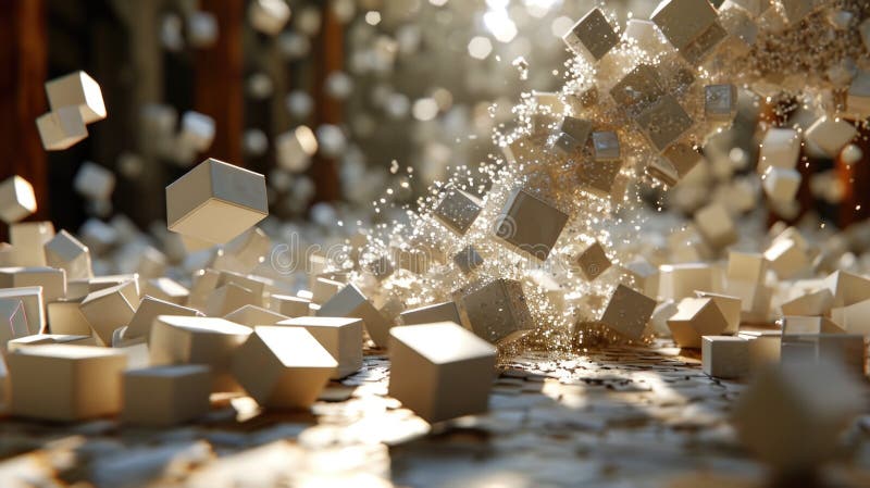 A Bunch of White Cubes are Falling from the Sky, AI Stock Illustration ...