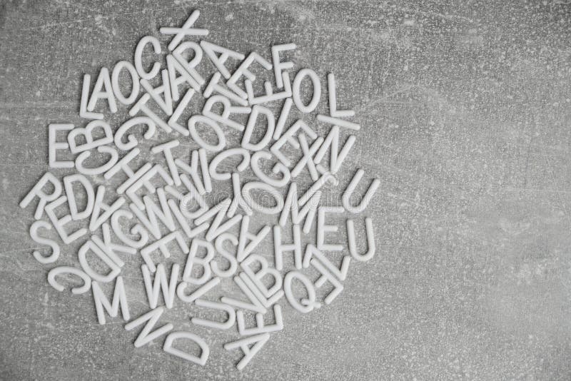 Bunch White Letters English Alphabet Gray Concrete Background. Stock ...