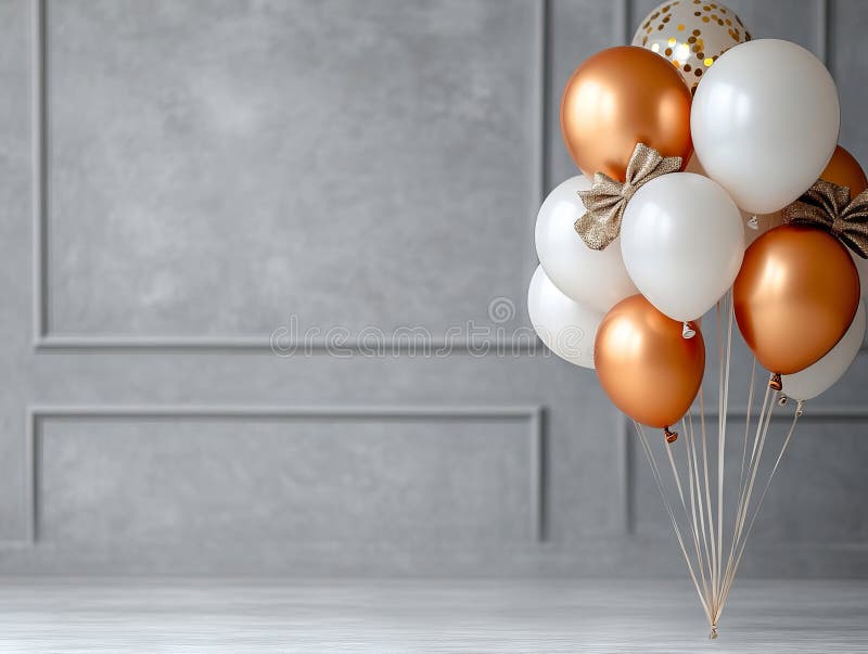 A Bunch of White and Orange Balloons with Gold and White Balloons Stock ...