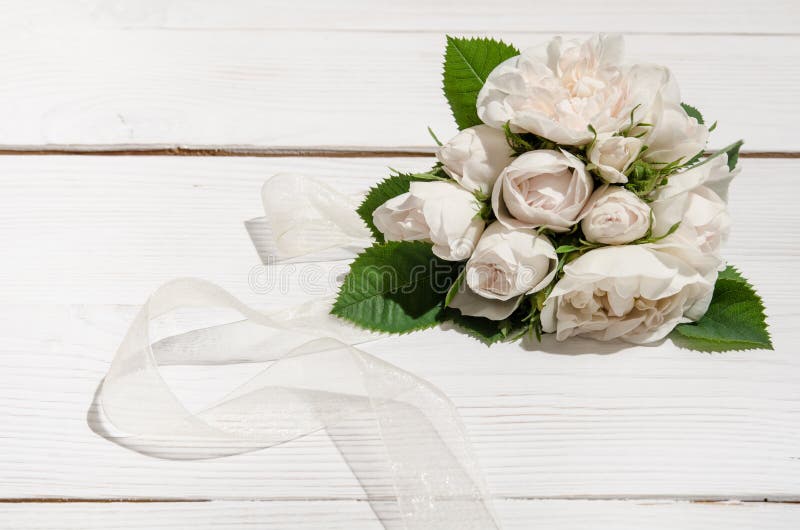 Bunch of White Roses on White Table Stock Image - Image of frame ...