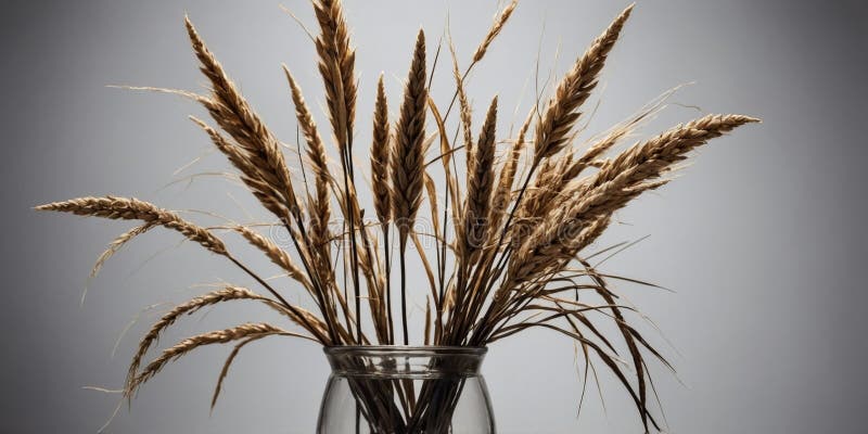 Bunch of Wild Grass Dry Ears in a Vase, Studio Shot, High Contrast ...